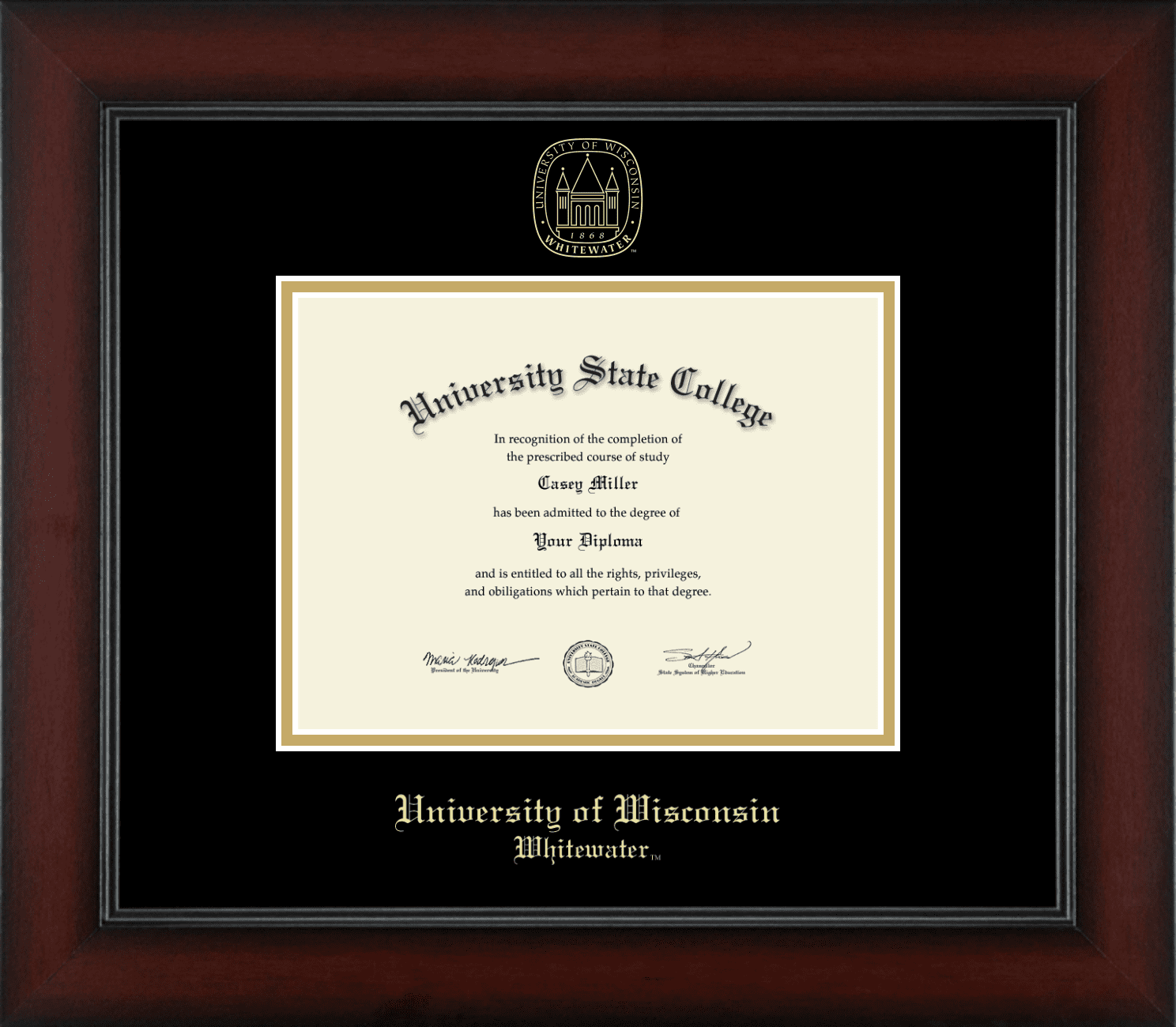 University of Wisconsin Whitewater Diploma Frame, Document Size 8" x 6 ...
