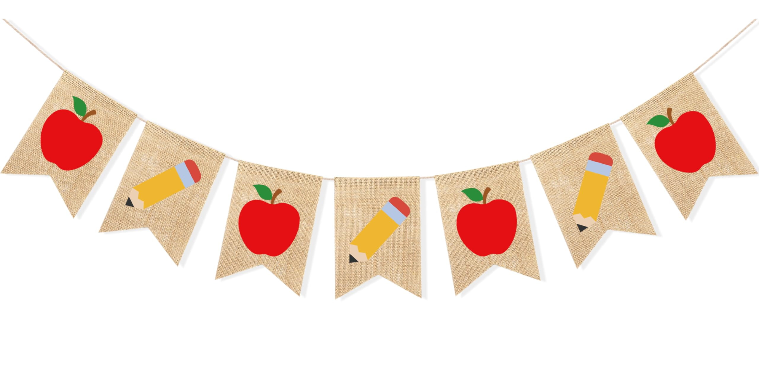 Uniwish Burlap Apple Pencil Banner First Day of School Decorations ...