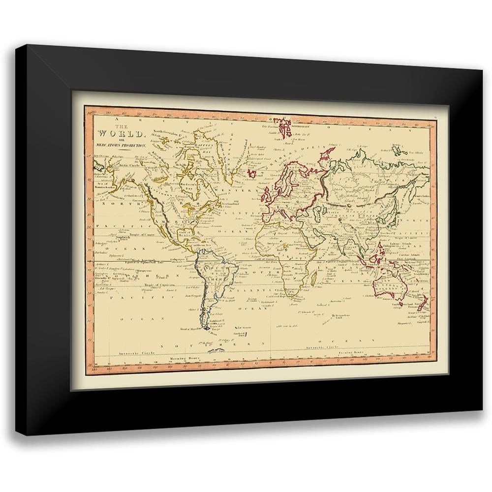 Unknown 14x11 Black Modern Framed Museum Art Print Titled - Mercator Projection - Walmart.com