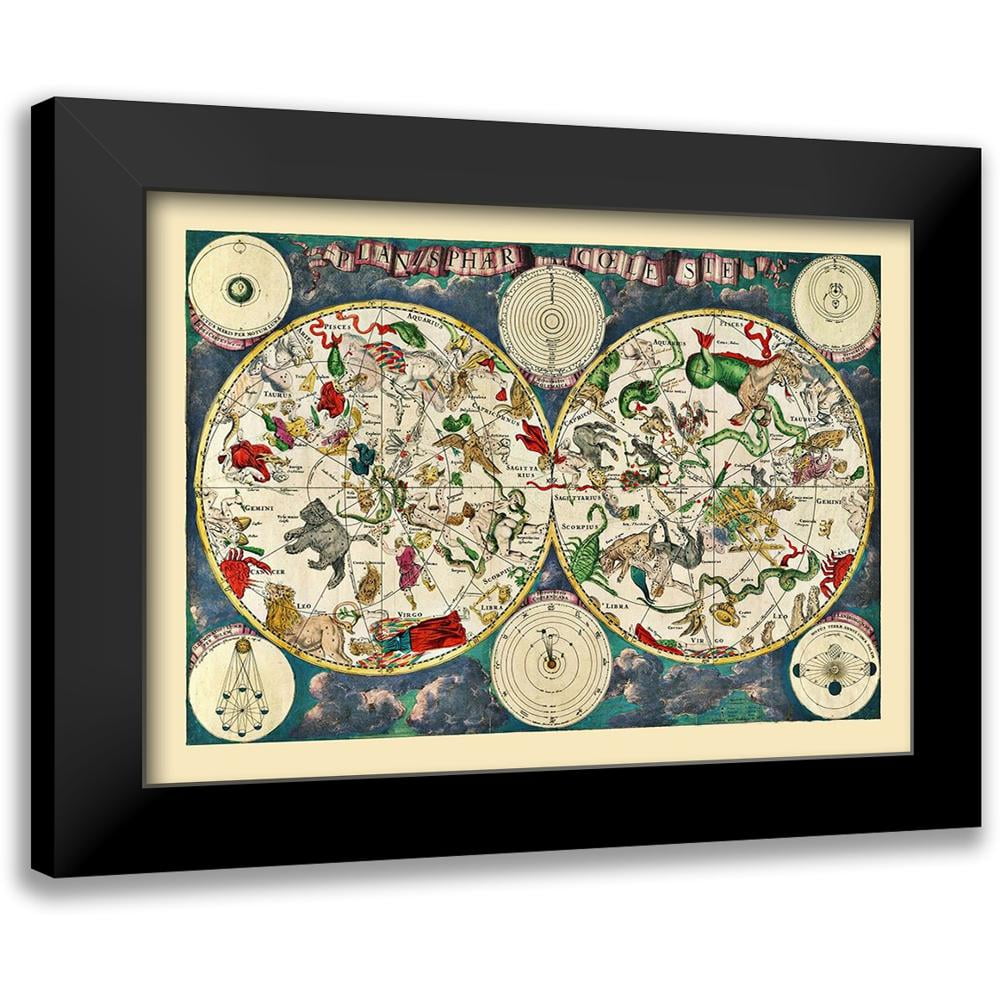 Unknown 18x14 Black Modern Framed Museum Art Print Titled - Celestial Planisphere World ...