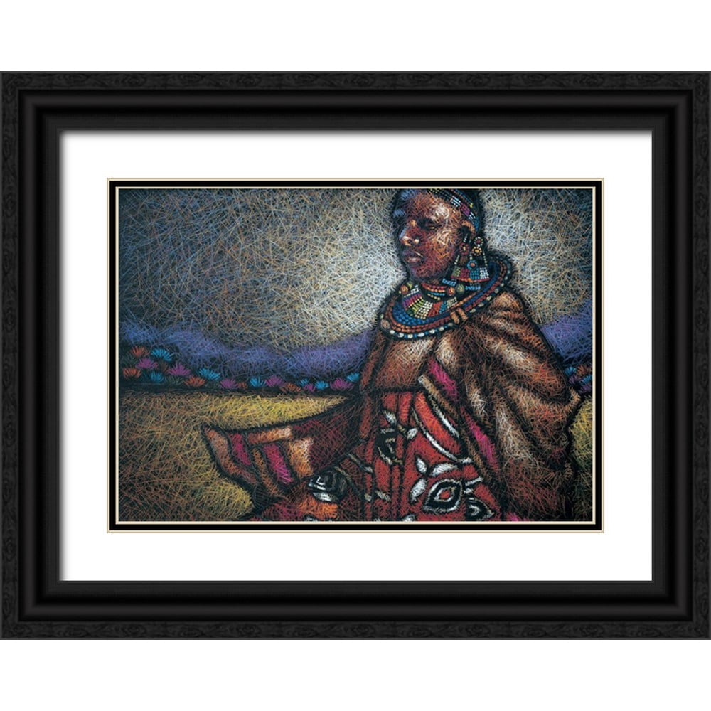 Unknown 18x14 Black Ornate Wood Framed with Double Matting Museum Art ...