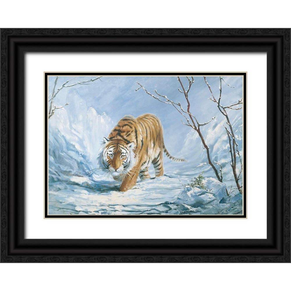 Unknown 18x14 Black Ornate Wood Framed with Double Matting Museum Art ...