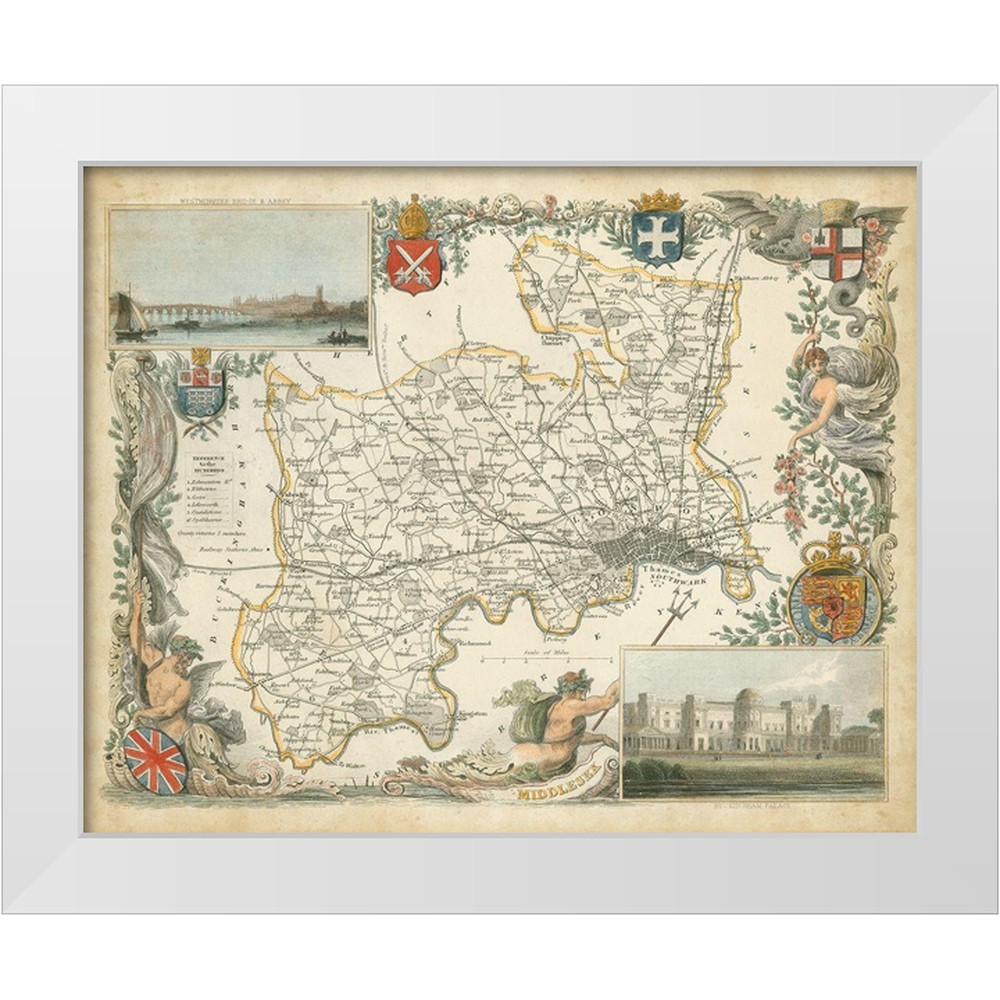 Unknown 32x26 White Modern Wood Framed Museum Art Print Titled - Map of ...