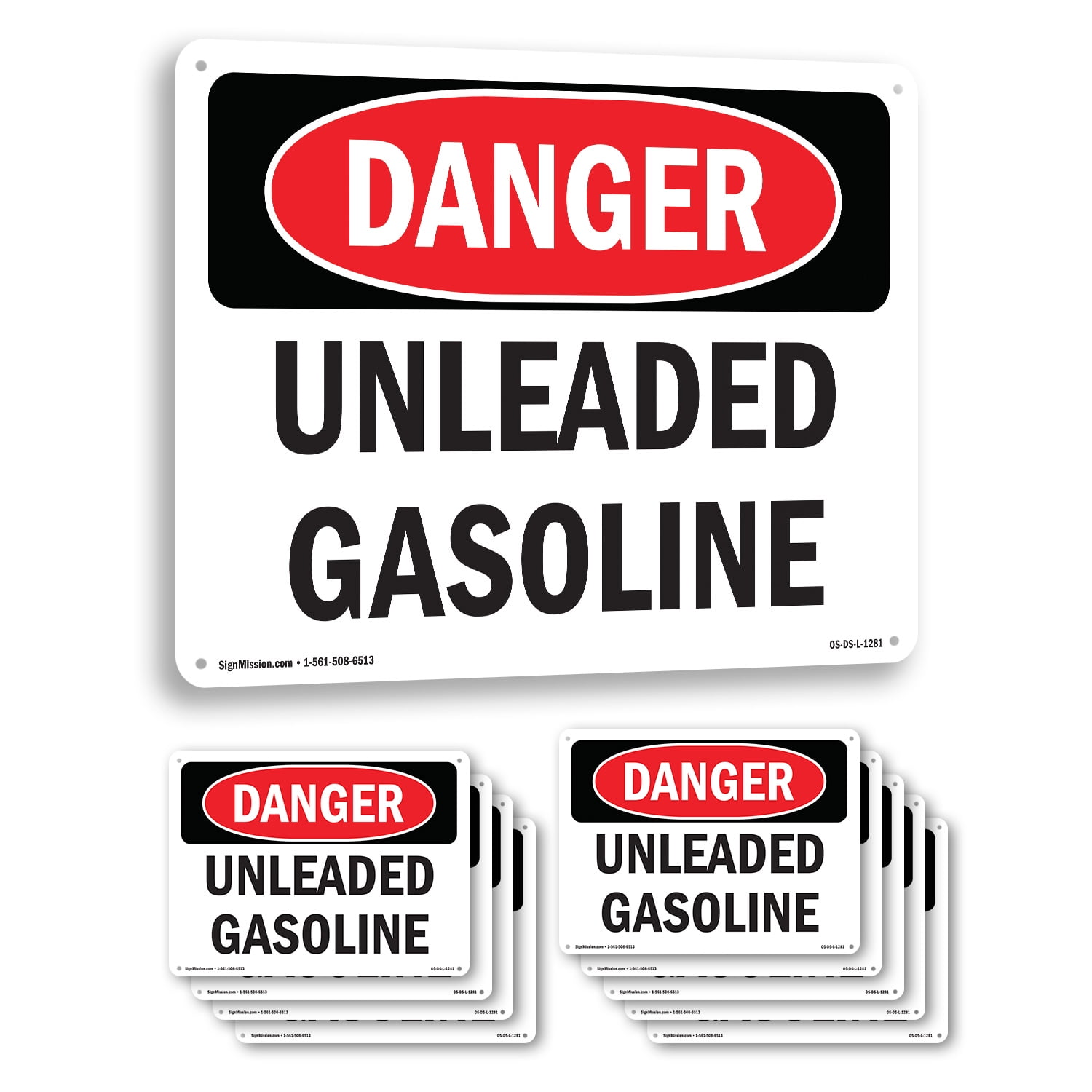 Unleaded Gasoline OSHA Danger Aluminum Sign 24 Inch x 18 Inch - 10 Pack ...