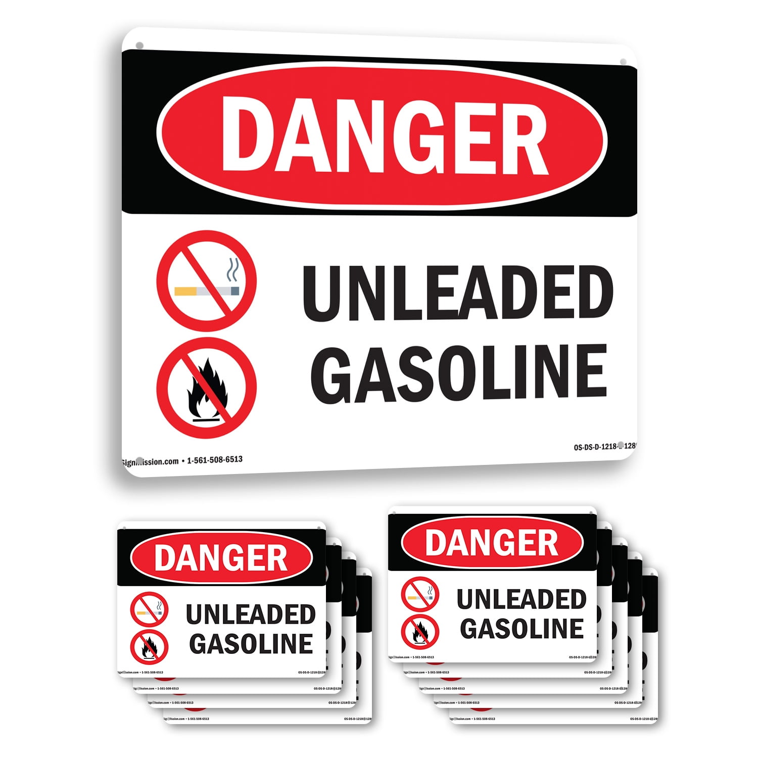 Unleaded Gasoline OSHA Danger Aluminum Sign 24 Inch x 18 Inch - 10 Pack ...