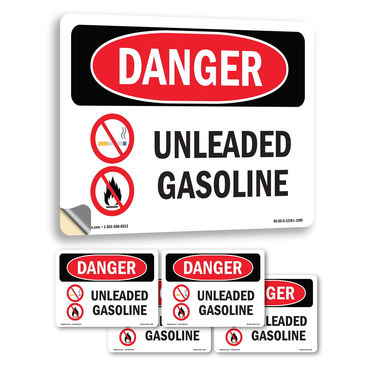 Unleaded Gasoline OSHA Danger Vinyl Decal Label 18 Inch x 12 Inch - 5 ...