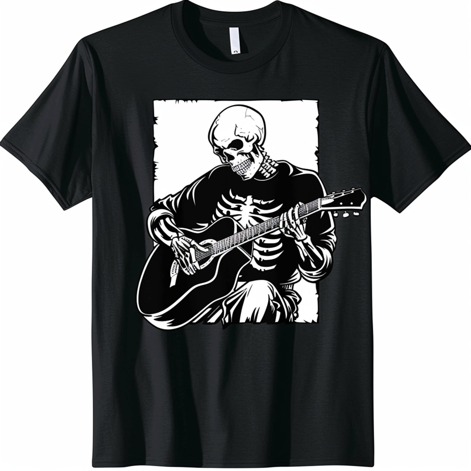 Unleash Your Inner Rockstar: Skeleton Guitarist Black TShirt Stand Out ...