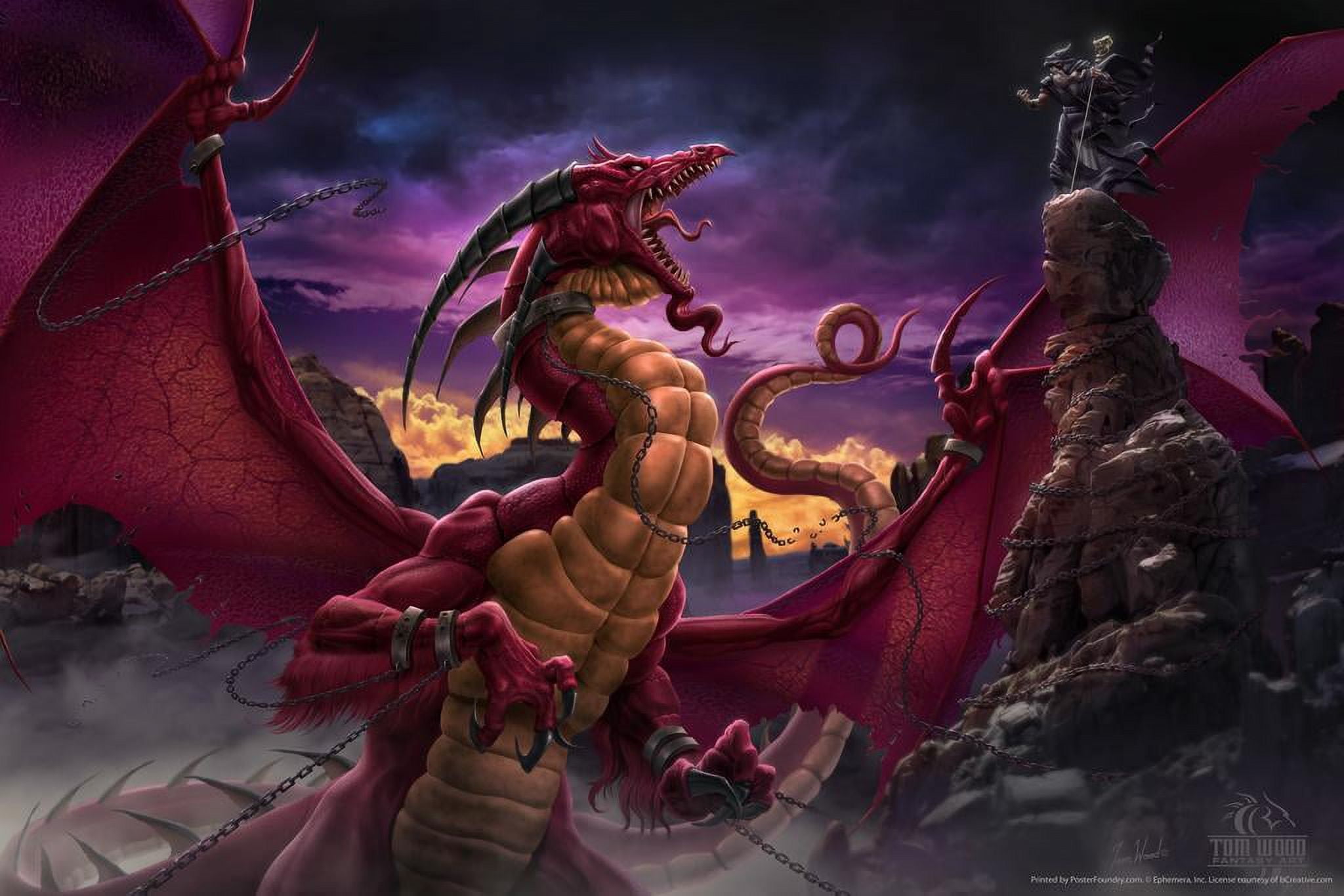 Unleashed Red Dragon Battle Chains Captive Tom Wood Fantasy Poster ...