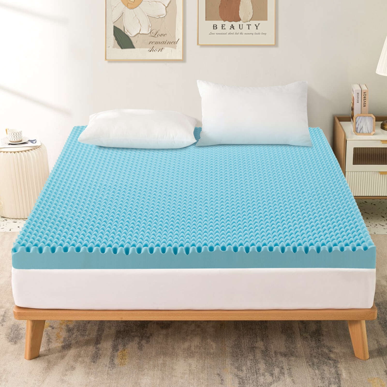 BMMB Egg-Shaped Mattress Topper, 4"Gel Memory Foam Mattress Topper ...