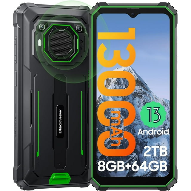 Blackview BV6200 Unlocked Rugged Smartphone, 64GB ROM, 13000mAh, Android 13, 4G LTE, Dual SIM ...
