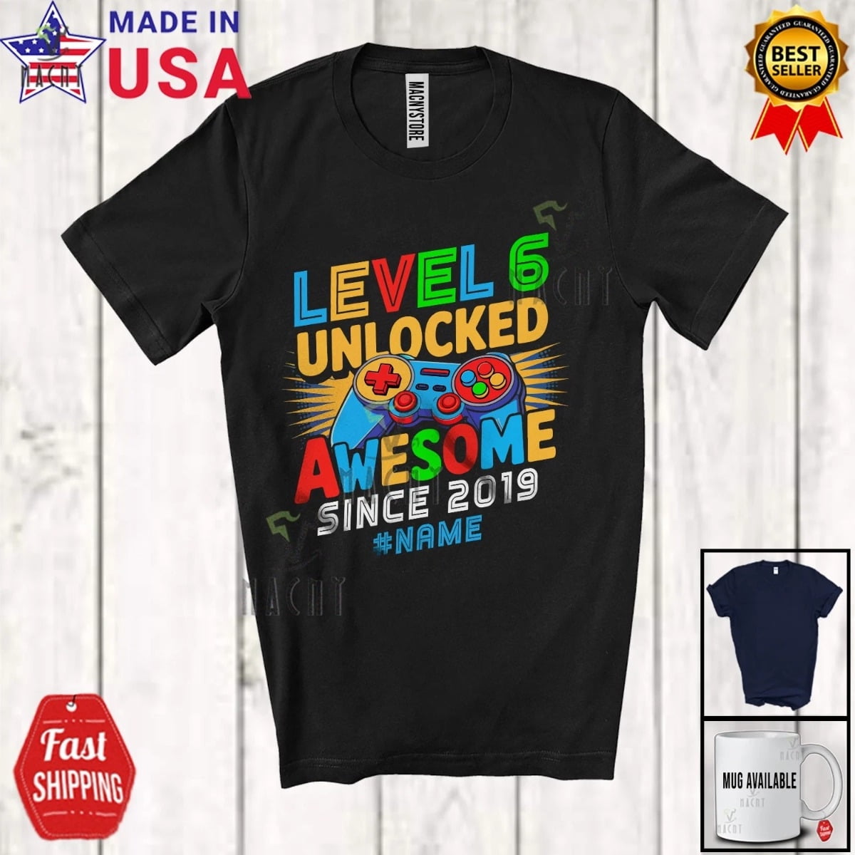 Unlocked Level 6 Awesome Since 2019; 6th Birthday Custom Name Gamer T-Shirt - Walmart.com