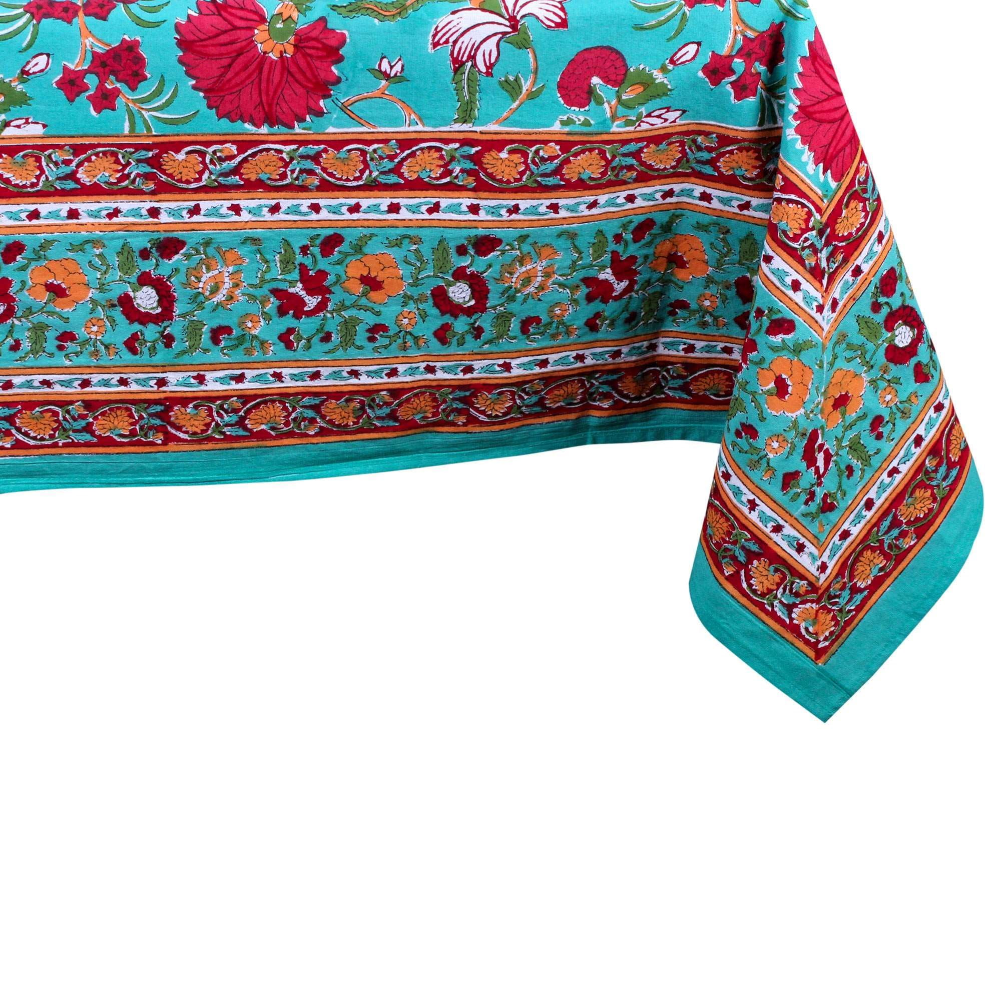 THE Unltd India Turquoise Twilight Square Tablecloth, 100% Cotton Block ...