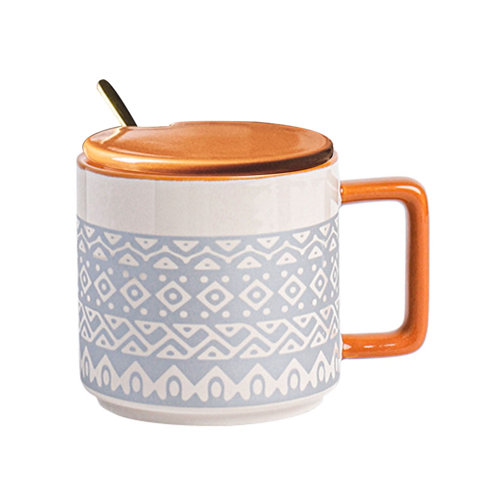 Unmbo 450ml Retro Large Mug With Spoon,Geometric Pattern Ceramic Cup ...
