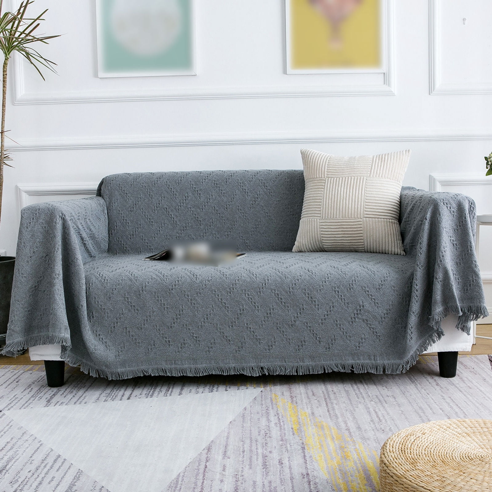 Unmbo Solid Color Sofa Slipcover,Knit Sofa Cover 1 Piece Universal Soft ...