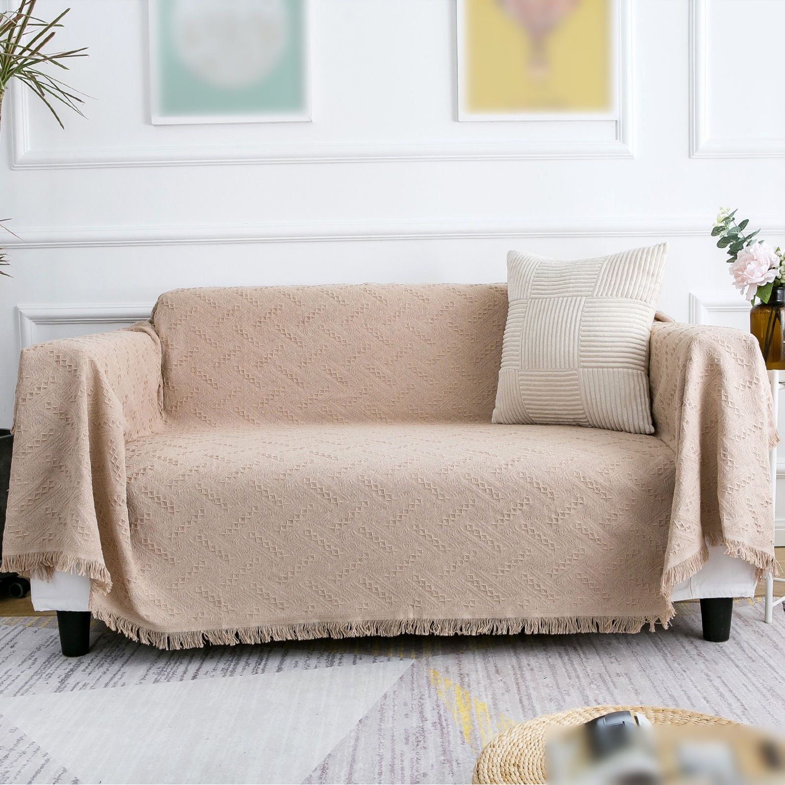 Unmbo Solid Color Sofa Slipcover,Knit Sofa Cover 1 Piece Universal Soft ...