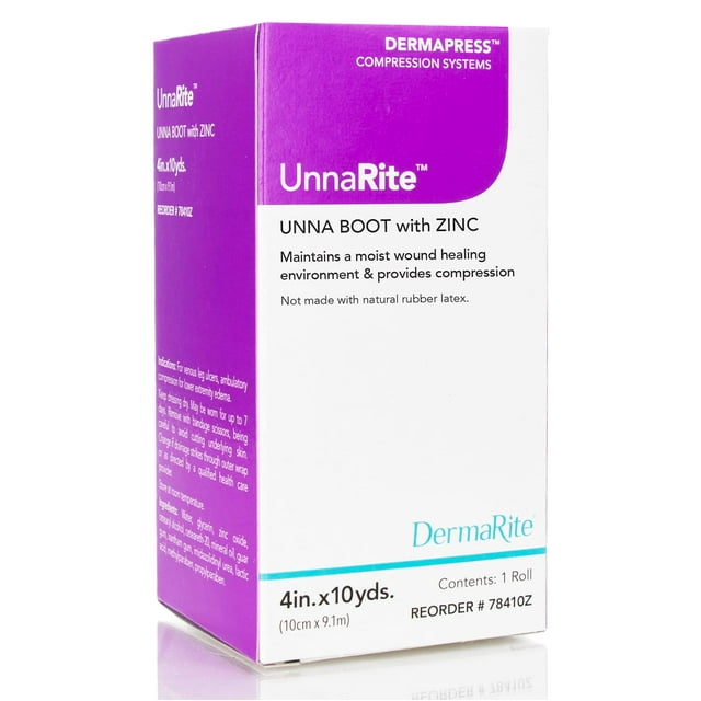 UnnaRite Unna Boot Bandage with Zinc Oxide, 4 Inch x 10 Yards, 1 Roll ...