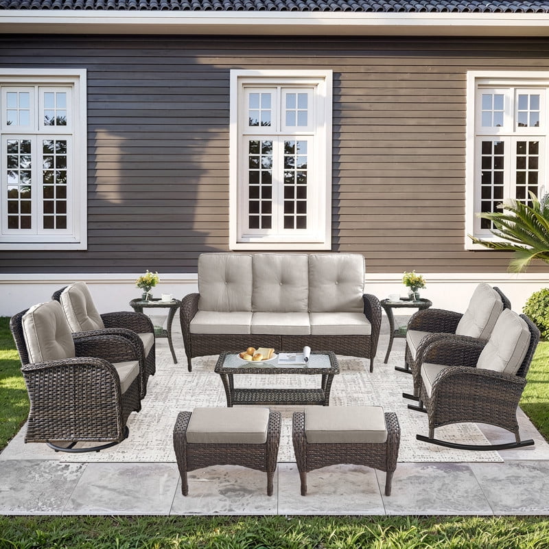 Unnifurnzi 10 Pieces Patio Furniture Set-Patio Rocking Swivel Chairs ...
