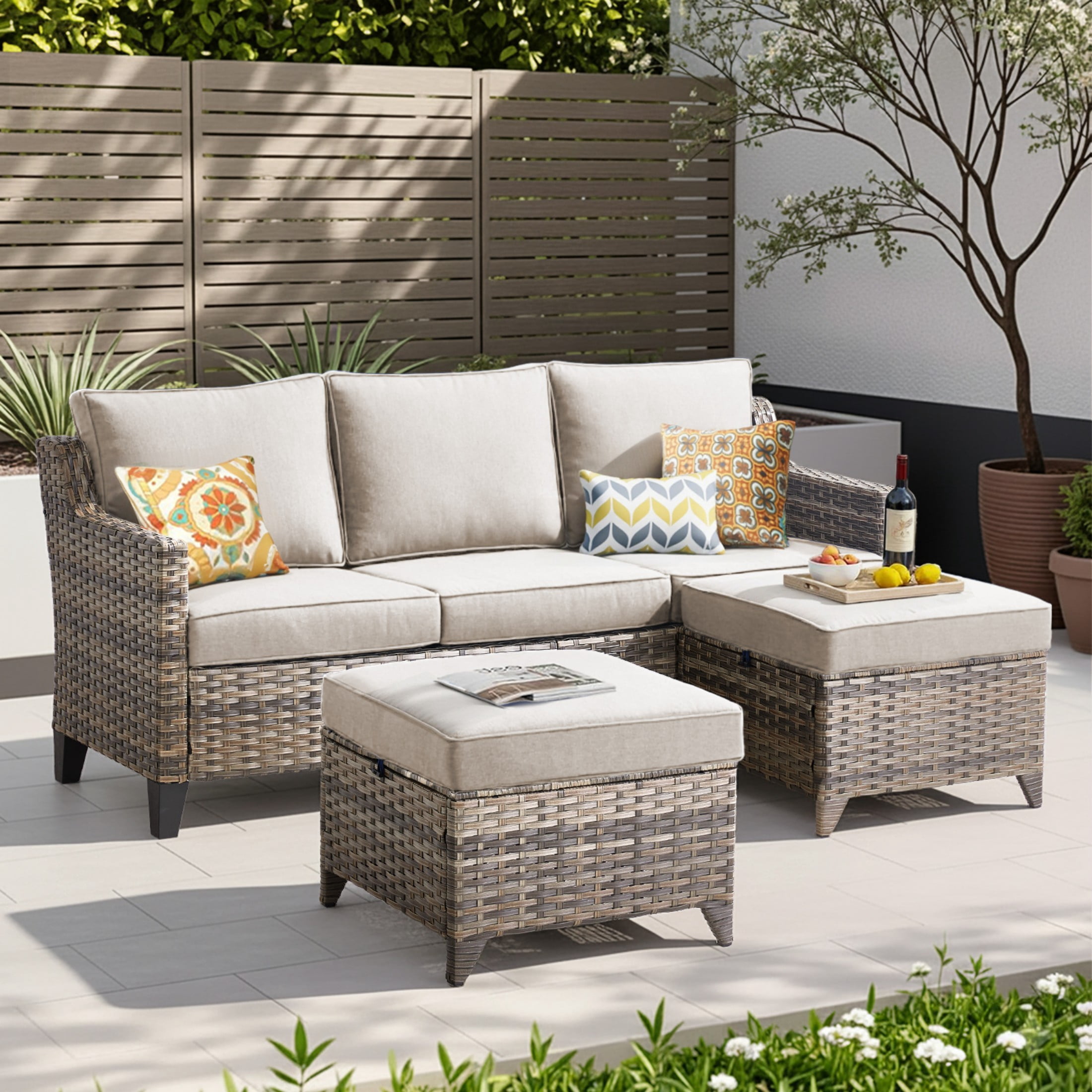 Unnifurnzi 3 Pieces Outdoor Couch Set-All Weather Wicker Outdoor Couch ...