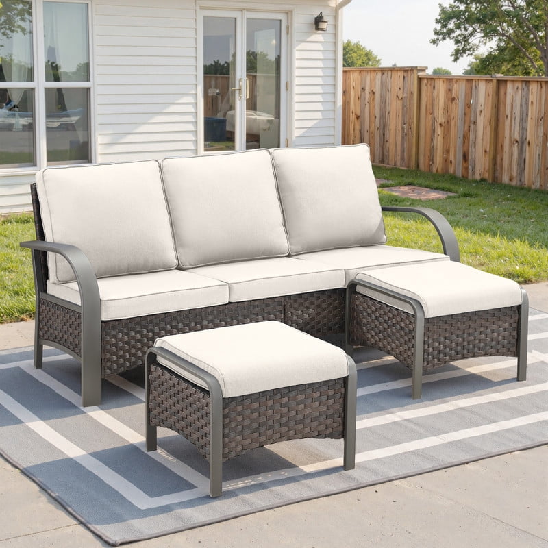 Unnifurnzi 3 Pieces Outdoor Couch Set-All Weather Wicker Patio Couch ...