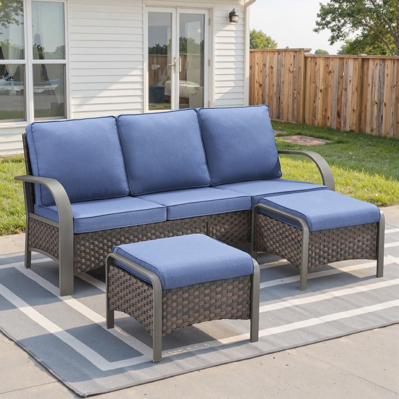 Unnifurnzi 3 Pieces Outdoor Couch Set-All Weather Wicker Patio Couch ...