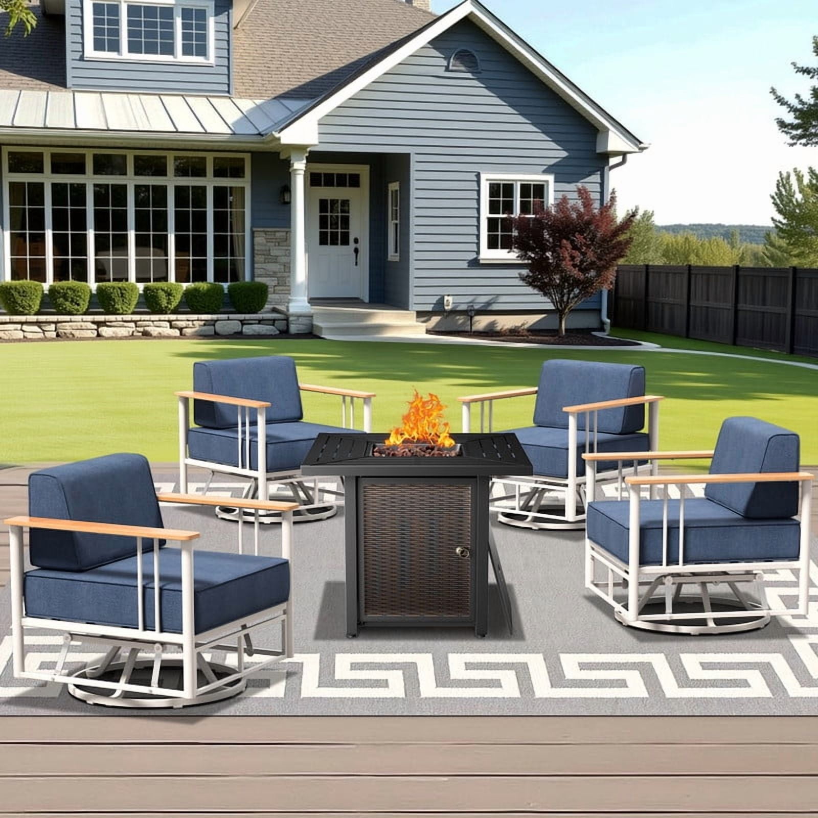 Unnifurnzi 5 Pieces Patio Set with Fire Pit Table-High Back Outdoor ...