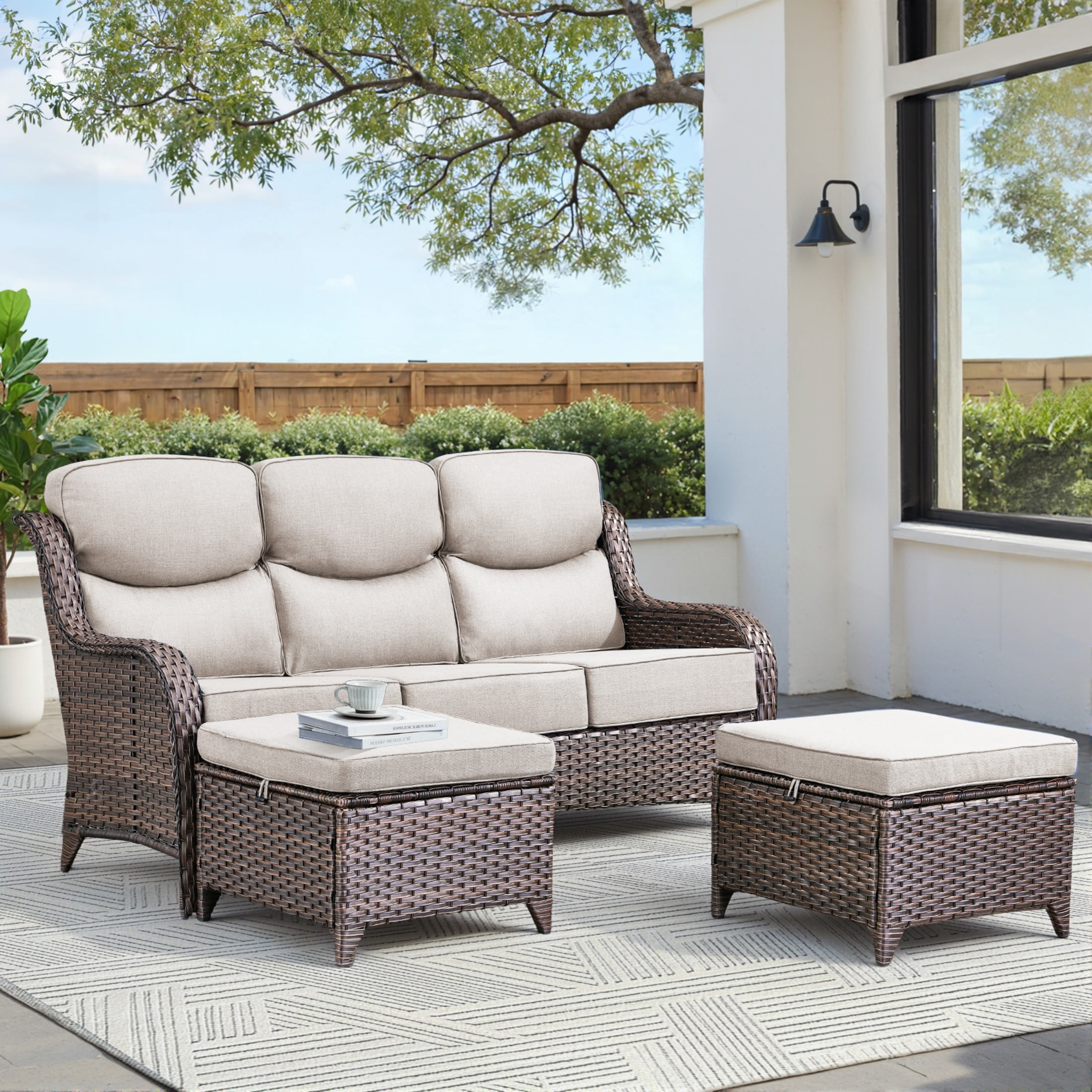 Unnifurnzi Outdoor Couches High Back Outdoor Wicker Couch with Patio ...