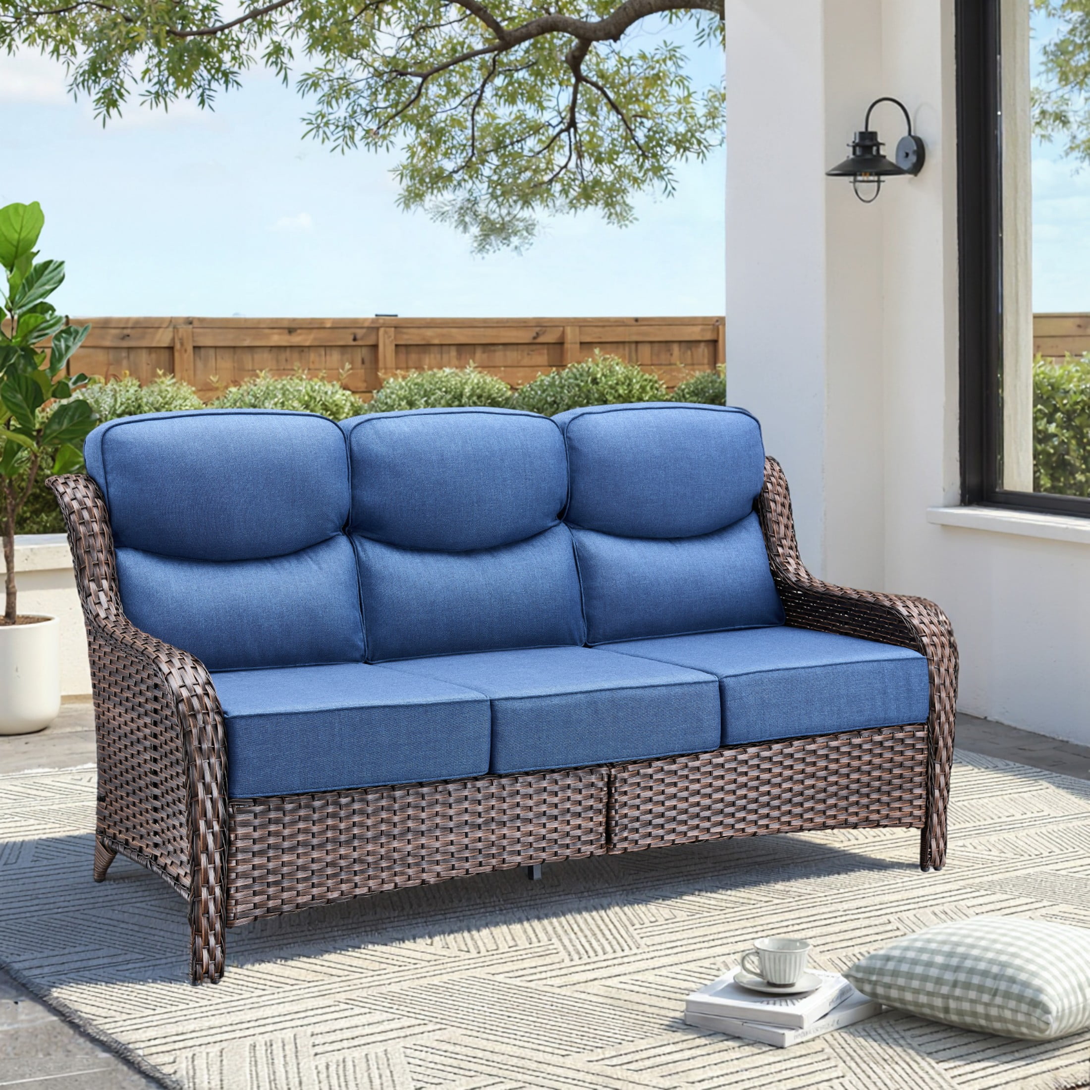 Unnifurnzi Outdoor Sofas All Weather Wicker Outdoor Couch with 6 Inch ...