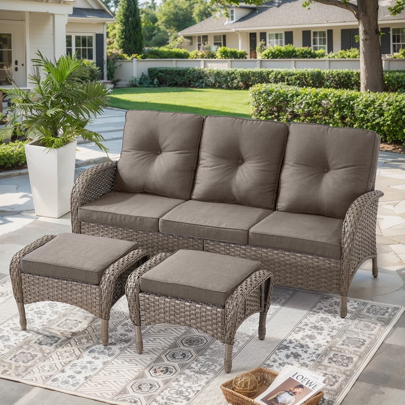 Unnifurnzi Outdoor Wicker Couch-All Weather Rattan 3 Seater Patio Couch ...