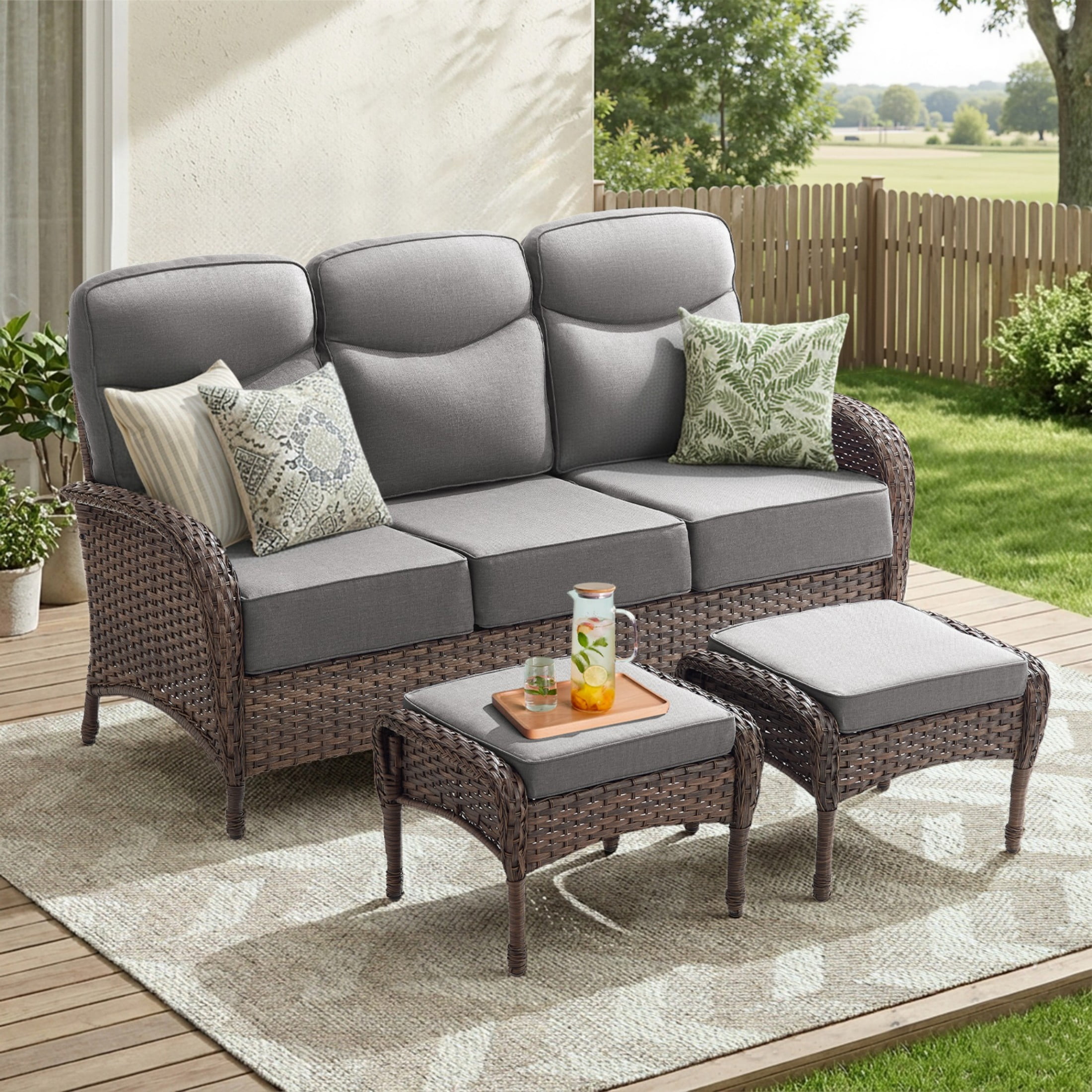 Unnifurnzi Outdoor Wicker Couch-All Weather Rattan 3 Seater Patio Couch ...