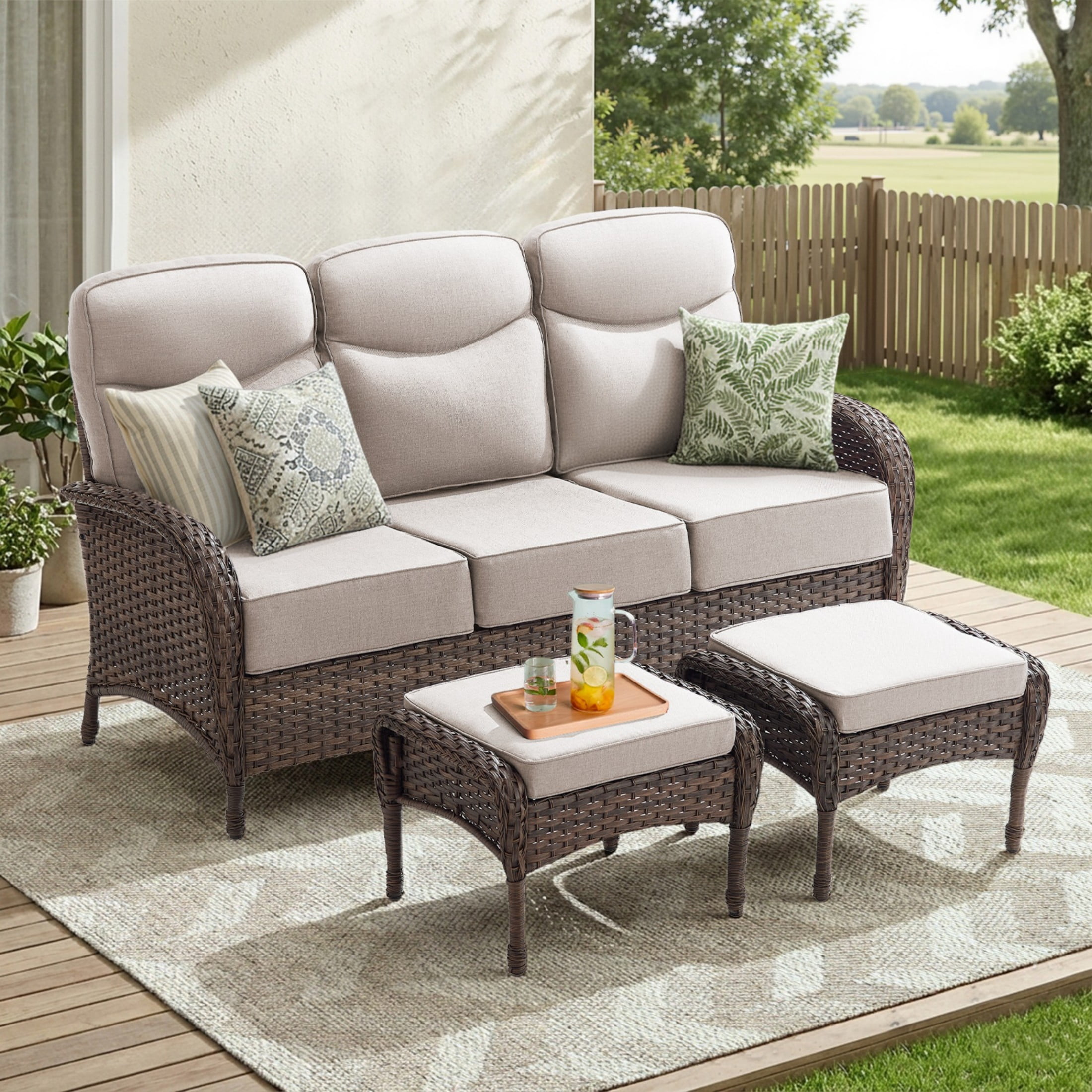 Unnifurnzi Outdoor Wicker Couch-All Weather Rattan 3 Seater Patio Couch ...