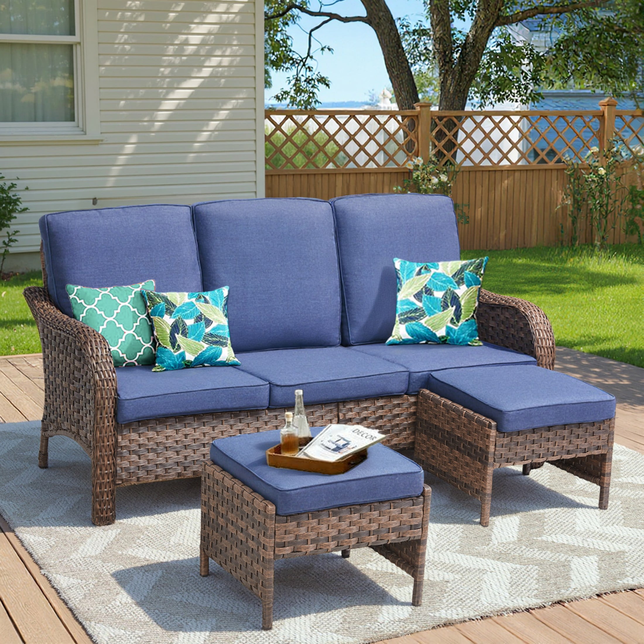 Unnifurnzi Patio Couch Set-All Weather Wicker Outdoor Couch with ...