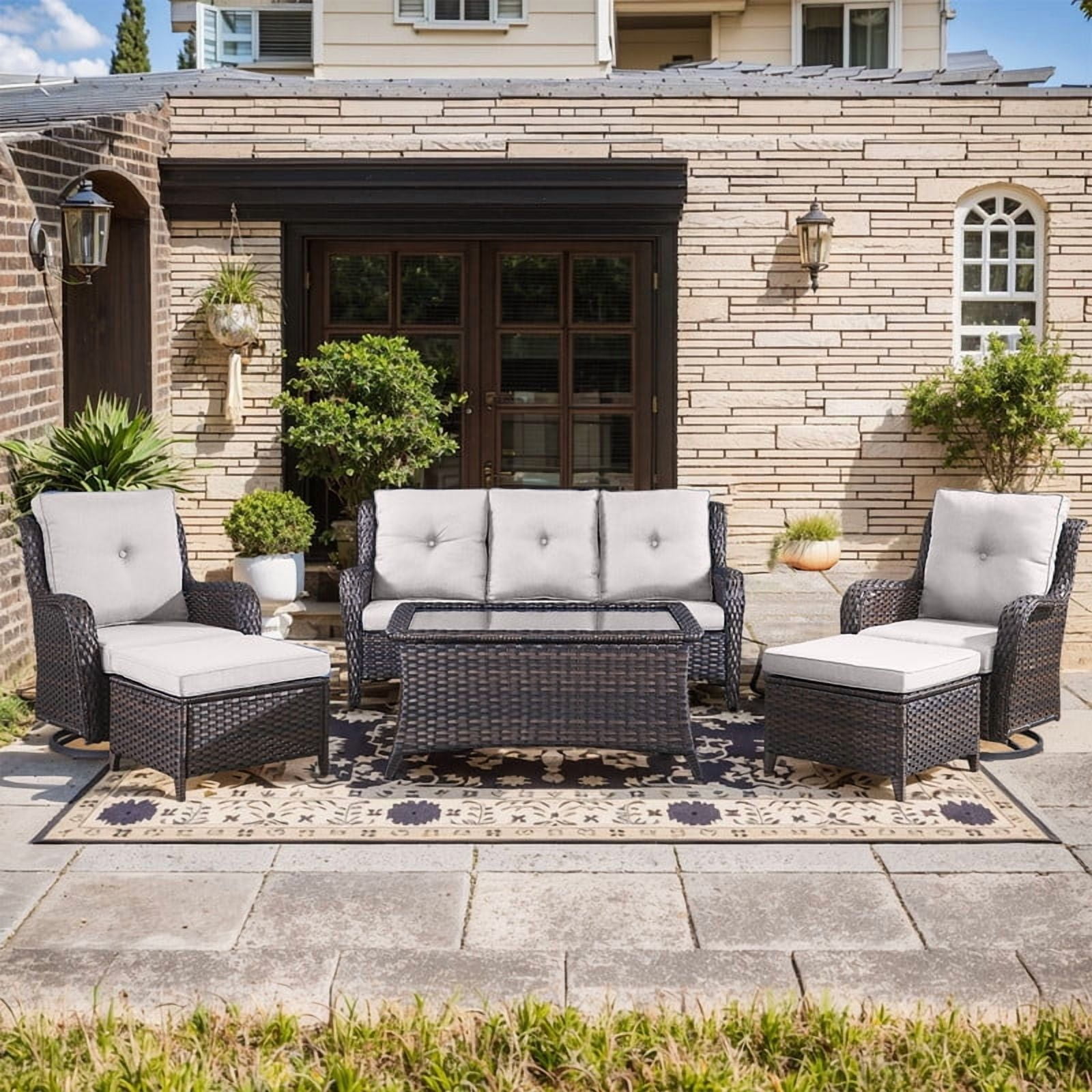 Unnifurnzi Wicker Outdoor Conversation Set-6 Pieces Outdoor Wicker High ...
