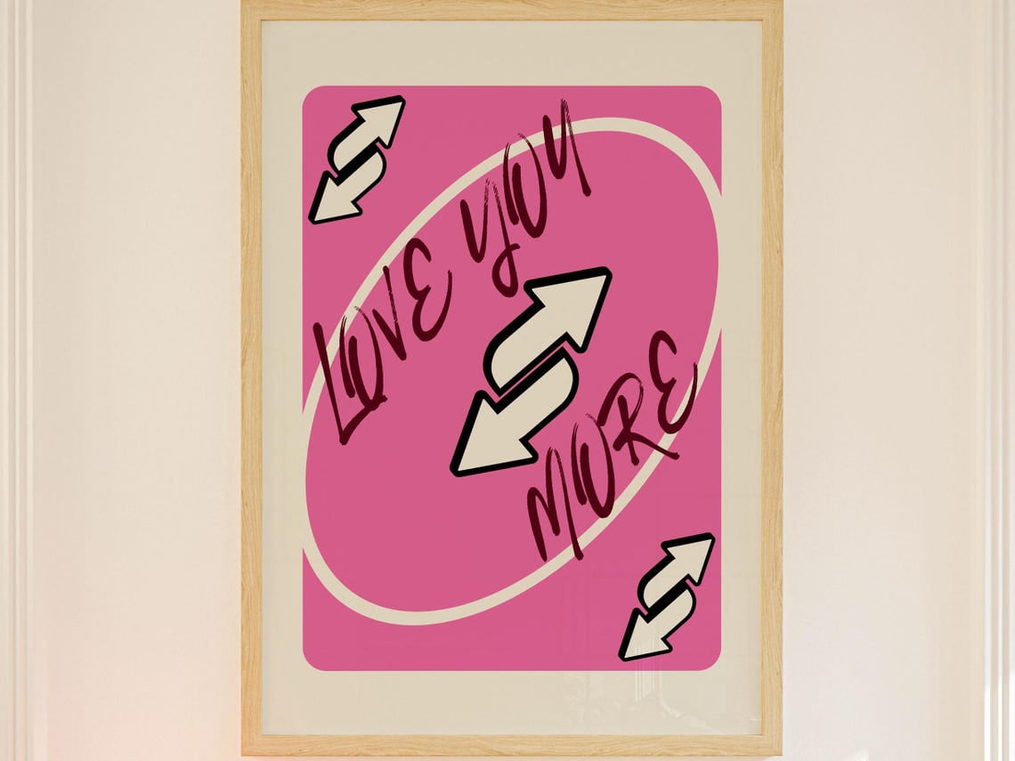 Uno Playing Card Art Reverse Card Love Preppy Girly Pink Poster Love ...
