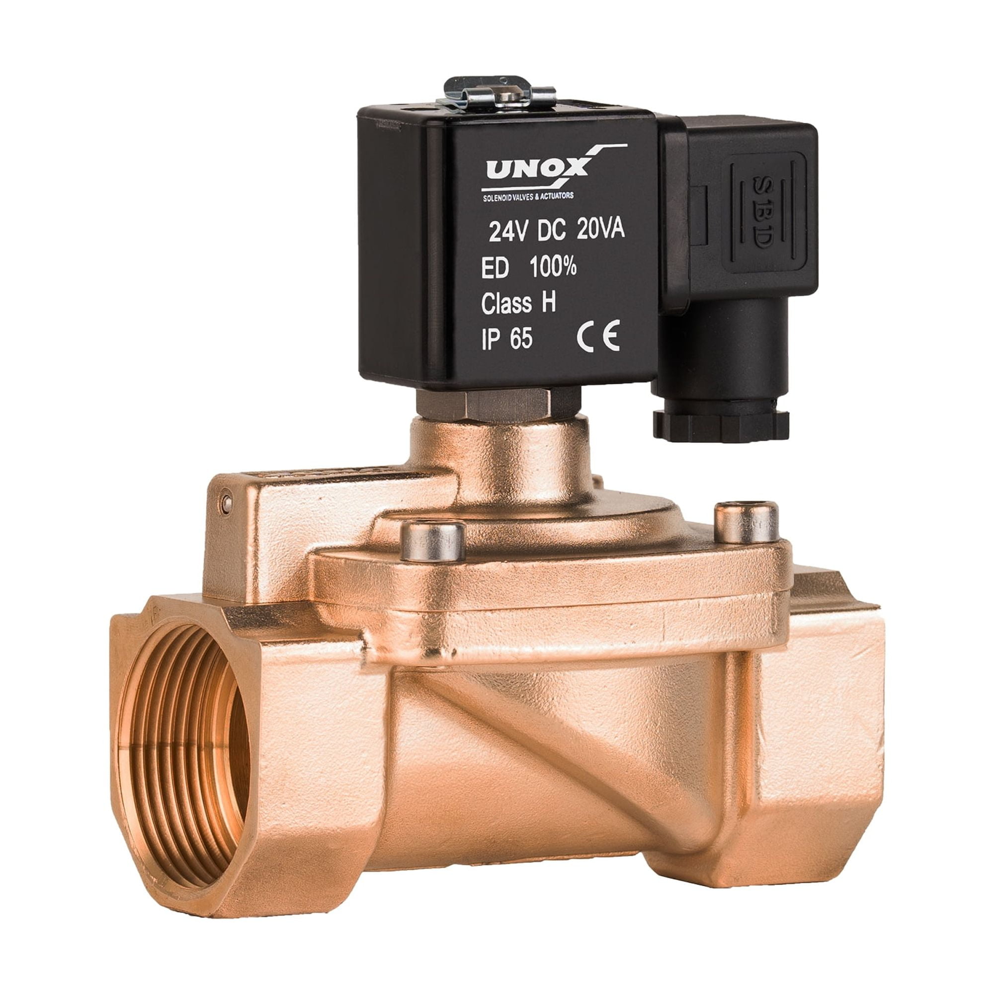 Unox 1-1/4" Brass Electric Solenoid Valve 24V DC Normally Open 0.5-12 Bars Working Pressure, For ...