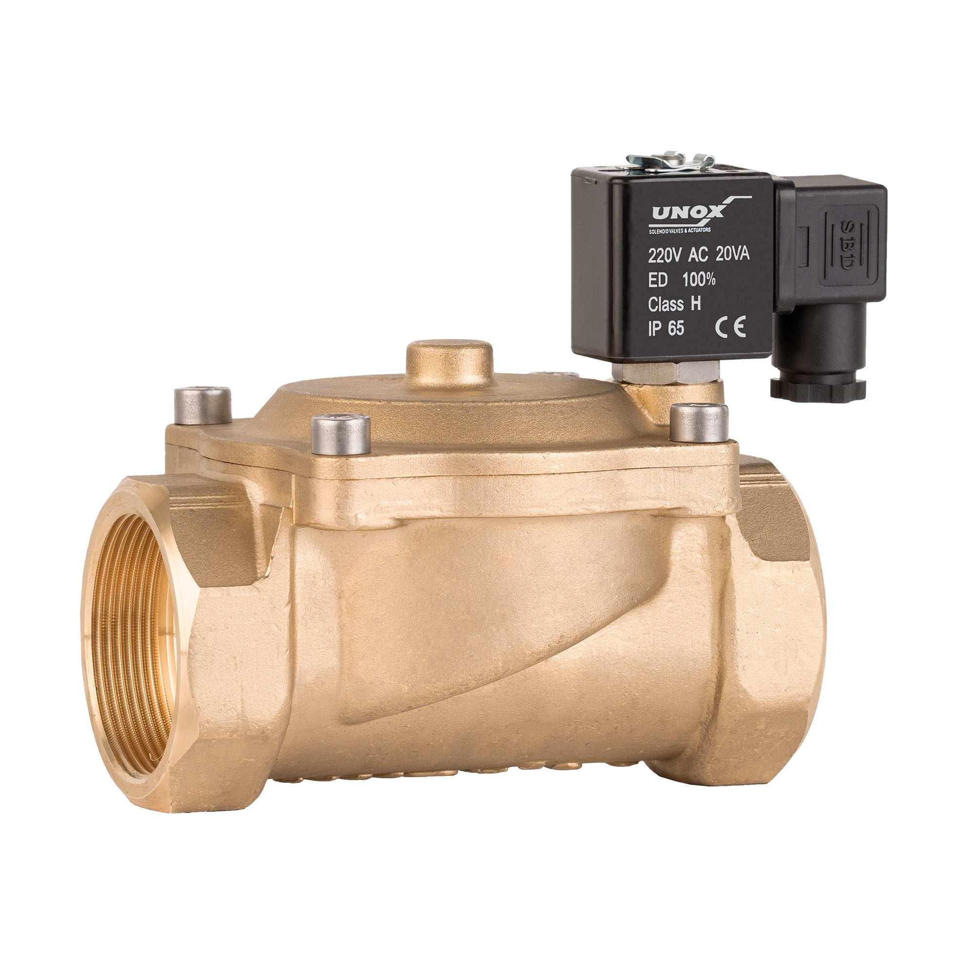 Unox 2" Brass Electric Solenoid Valve 220V AC Normally Open 0.5-12 Bars ...
