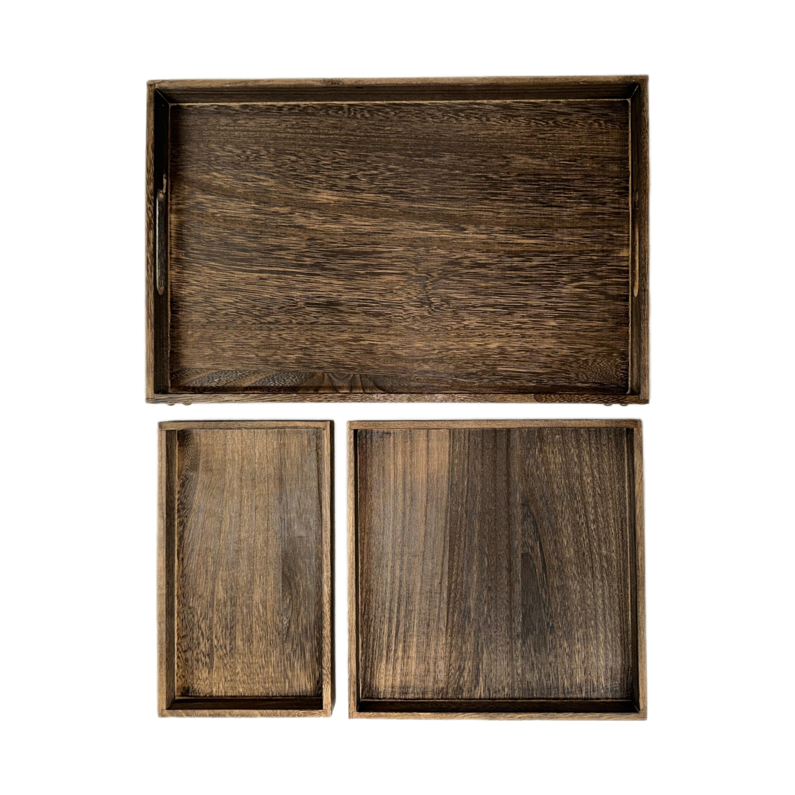 Unpainted Solid Wood Nesting Trays, Set of 3 Rustic Serving Trays with ...
