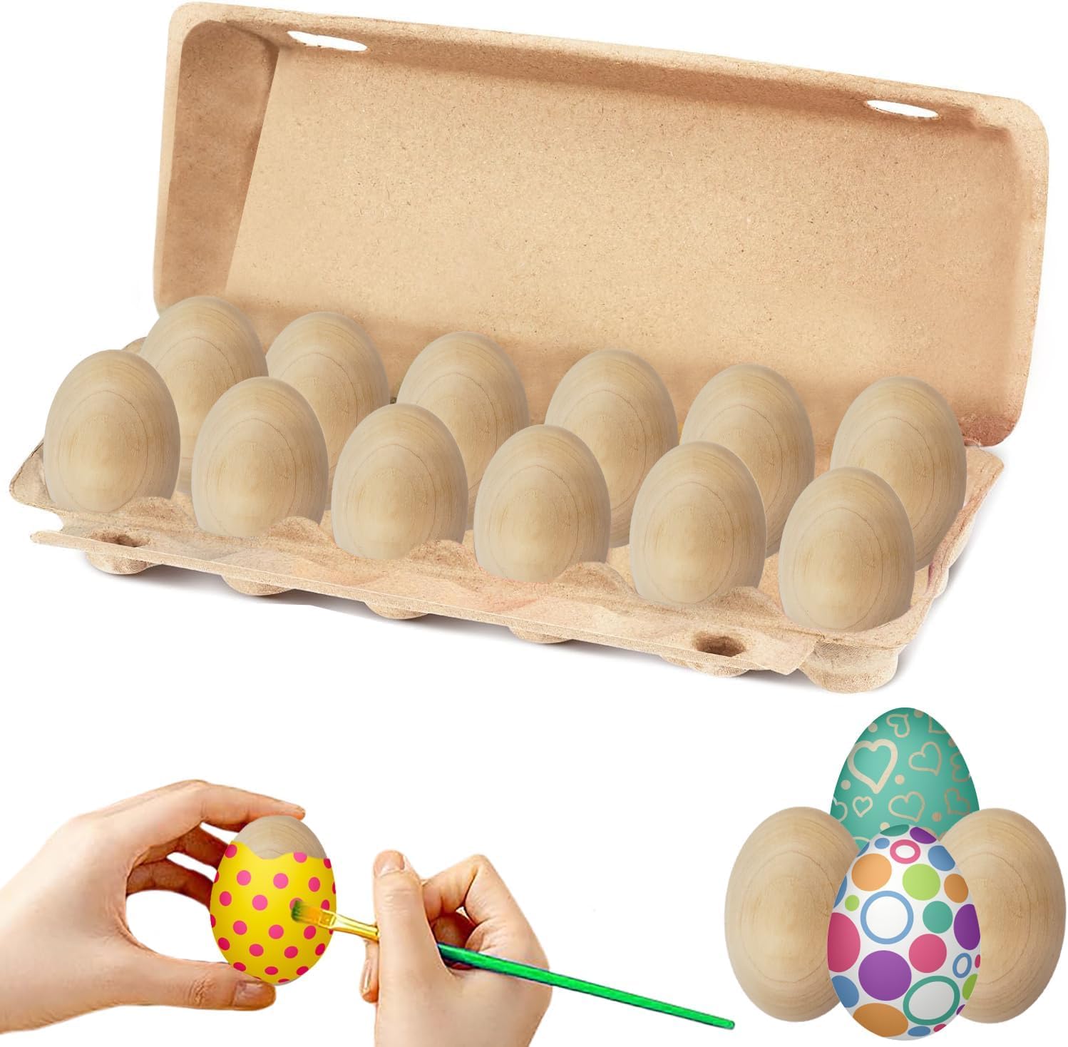 Unpainted Wooden Eggs for Easter Crafts, Decor & Egg Hunts in Carton ...