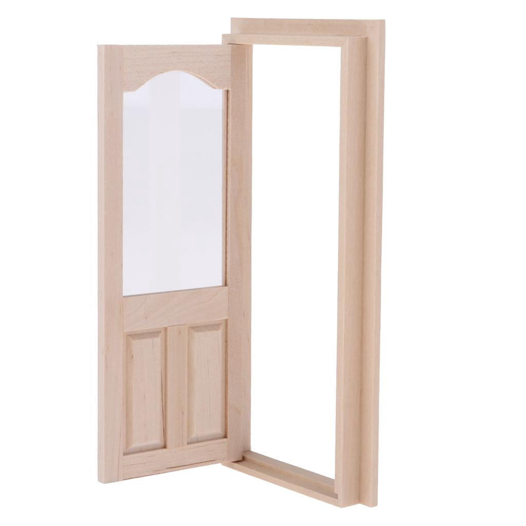 Unpainted Wooden Miniature 2-Pane Single Door Frame 1/12 Dolls House ...