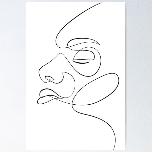 "Unpleased" Woman'S Face Line Drawing Poster Wall Art, Modern Wall ...