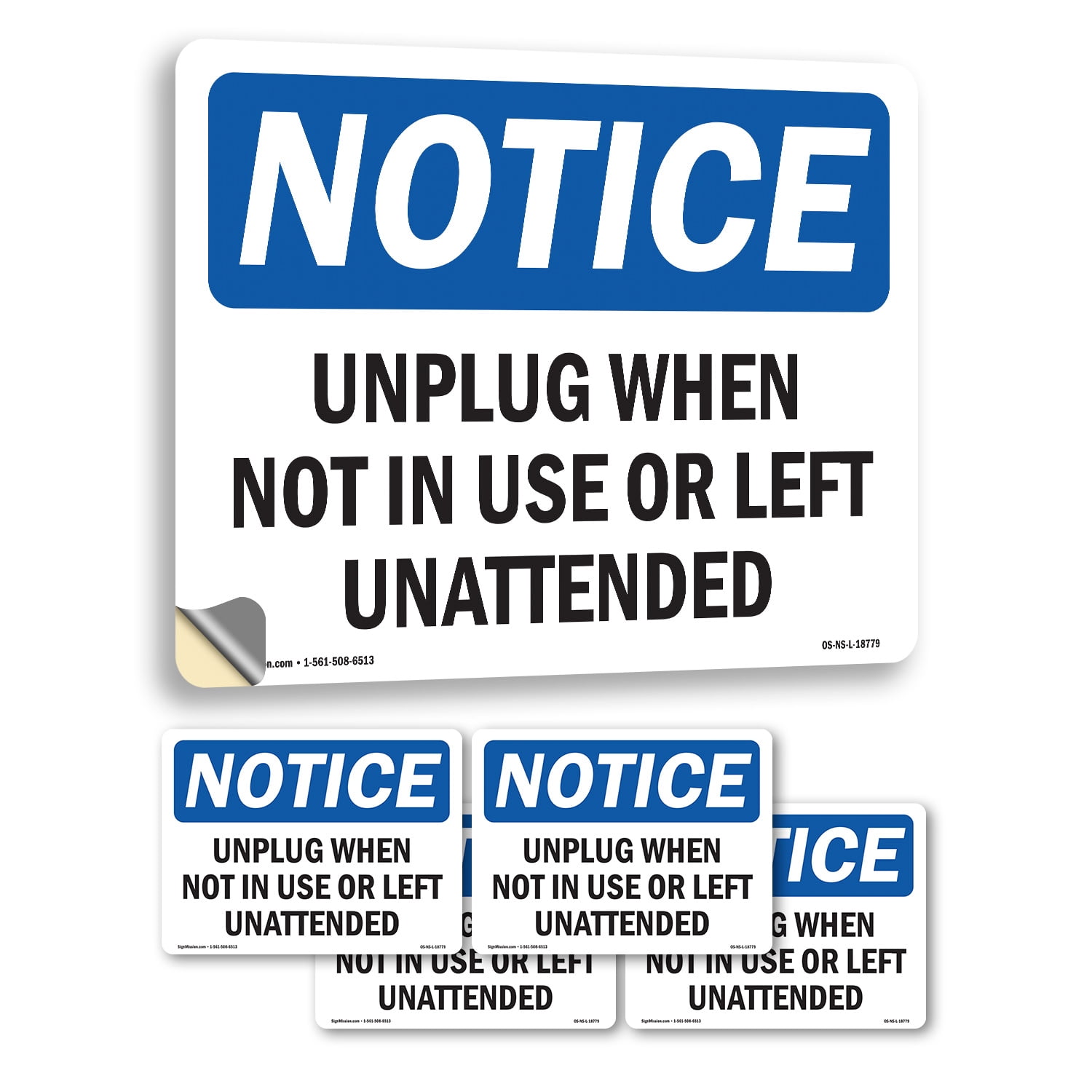 Unplug When Not In Use Or Left Unattended OSHA Notice Vinyl Decal Label ...