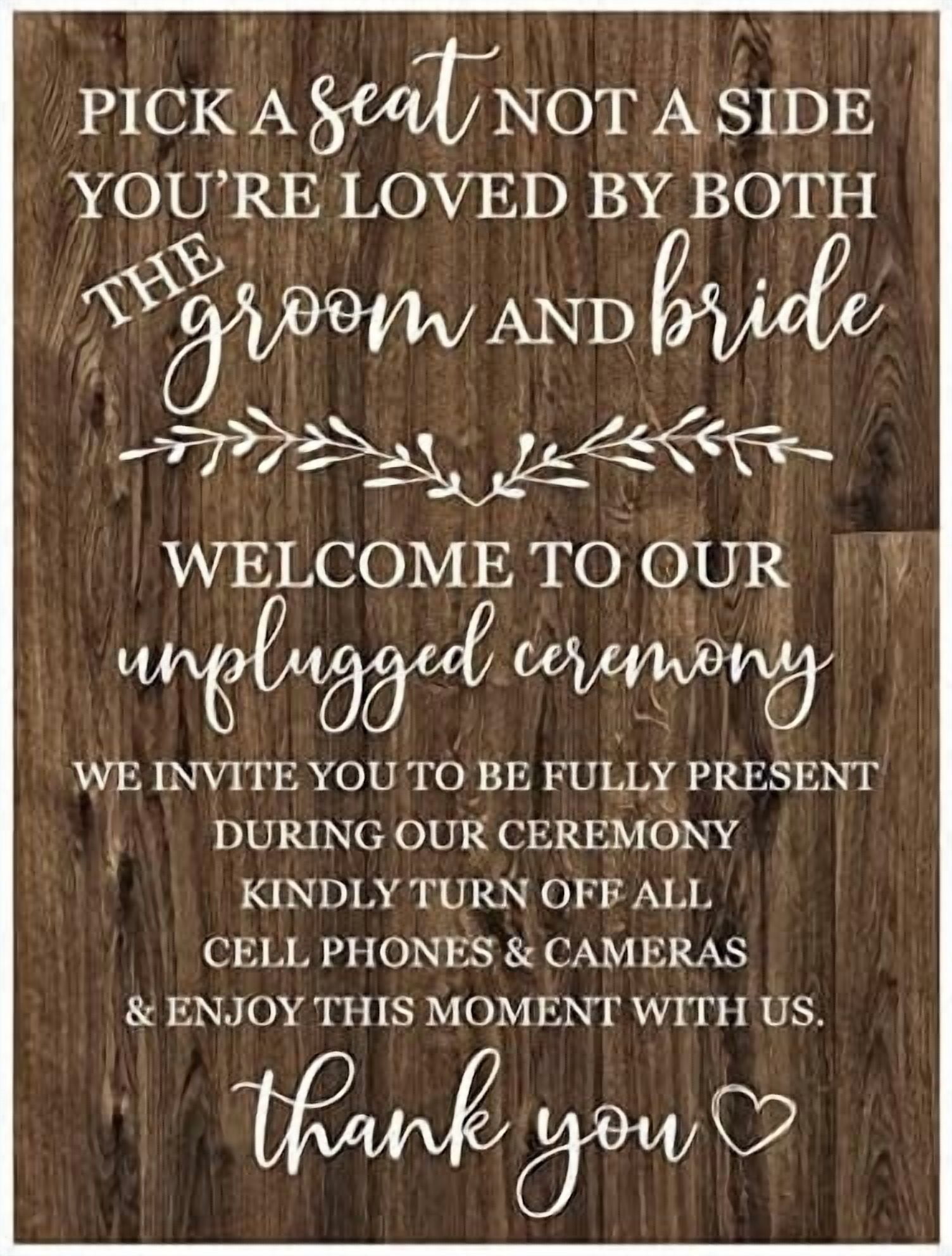 Unplugged Wedding Ceremony Sign Aluminum Metal Poster Pick a Seat Not a ...