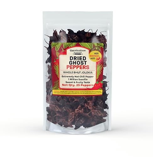 Unpretentious Dried Ghost Peppers, 25 count, Extremely Hot Bhut Jolokia ...