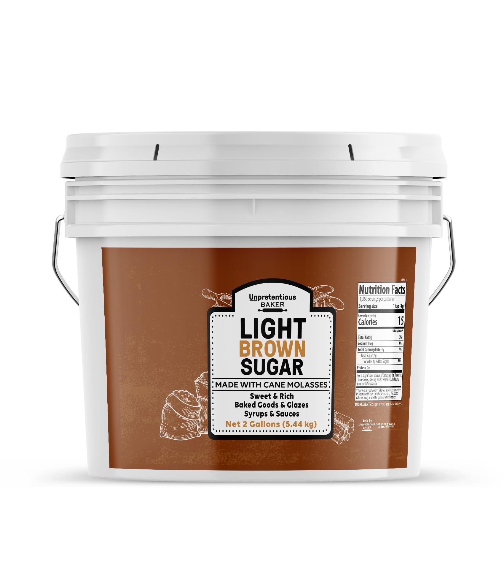 Unpretentious Light Brown Sugar, 2 Gallon Bucket, Made With Cane ...