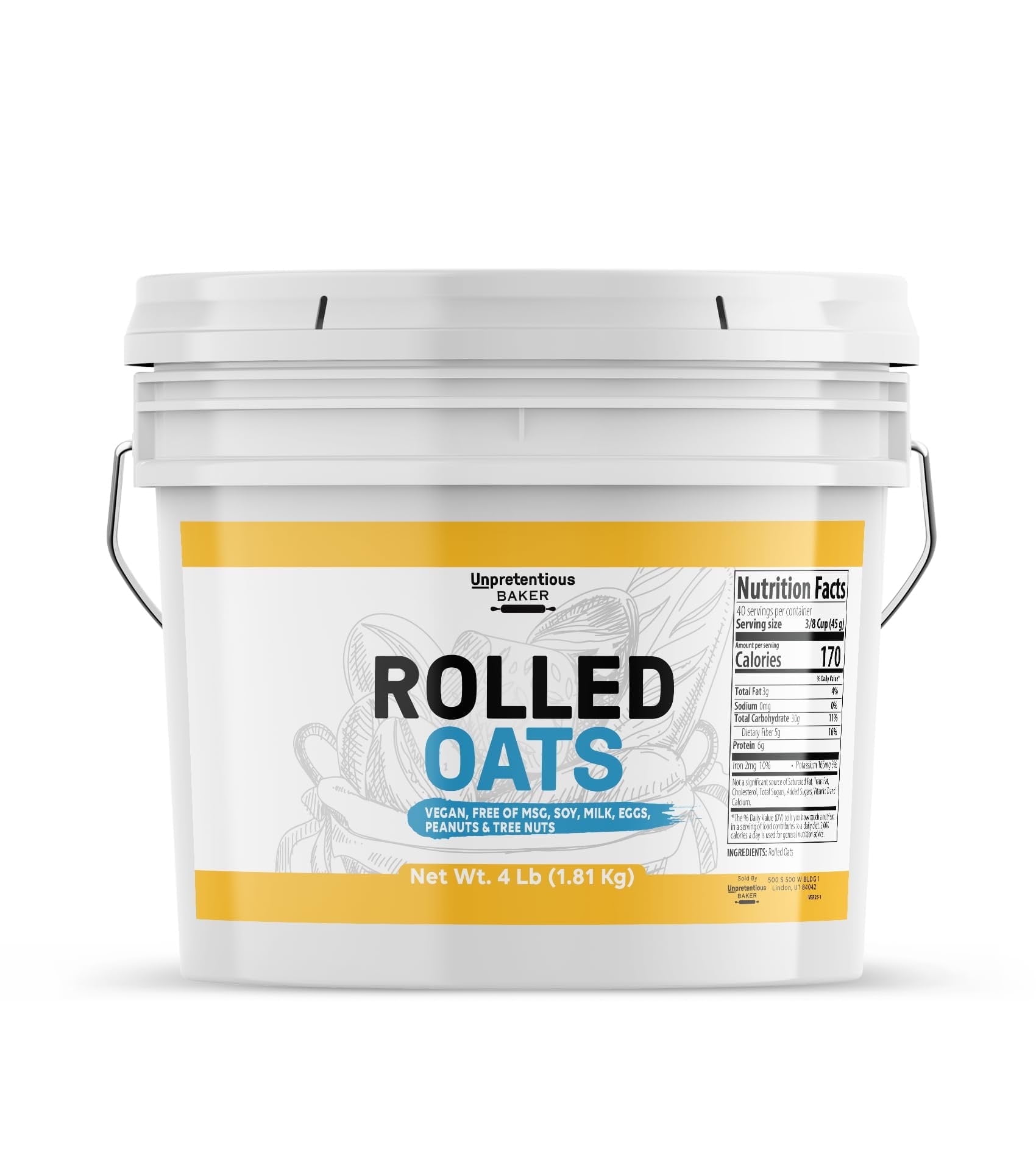 Unpretentious Rolled Oats, 1 Gallon Bucket, Old Fashioned Oats, Good ...