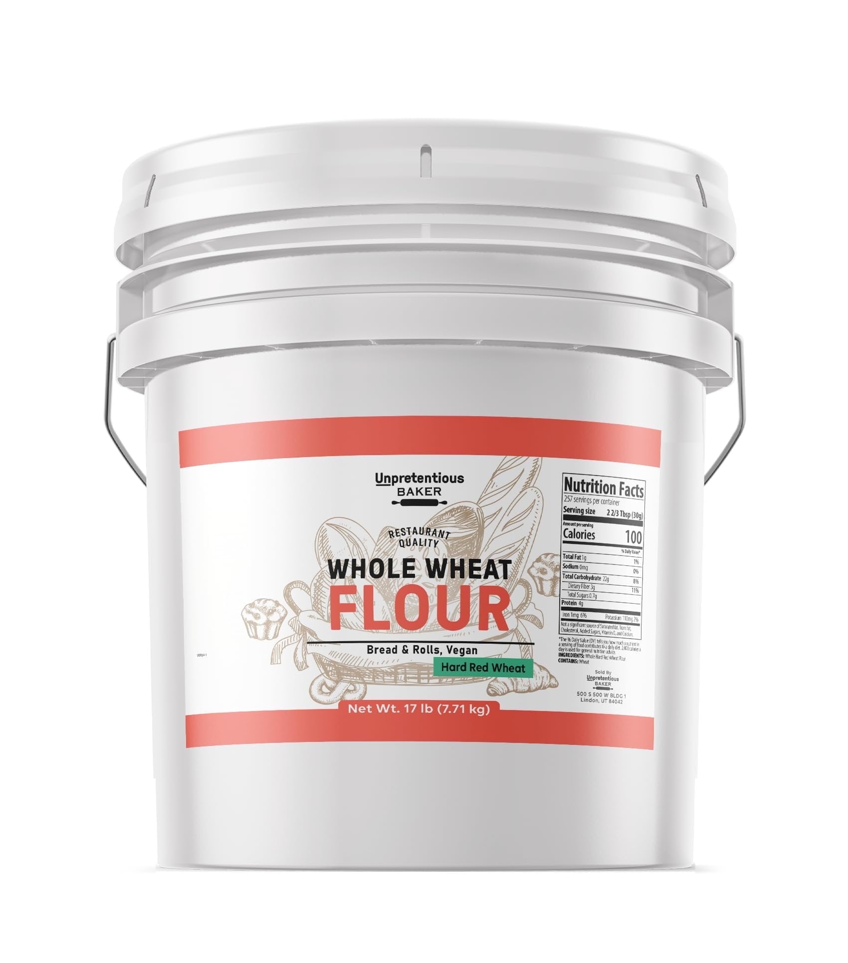 Unpretentious Whole Wheat Flour, 3.5 Gallon, Hard Red Wheat, Baking ...