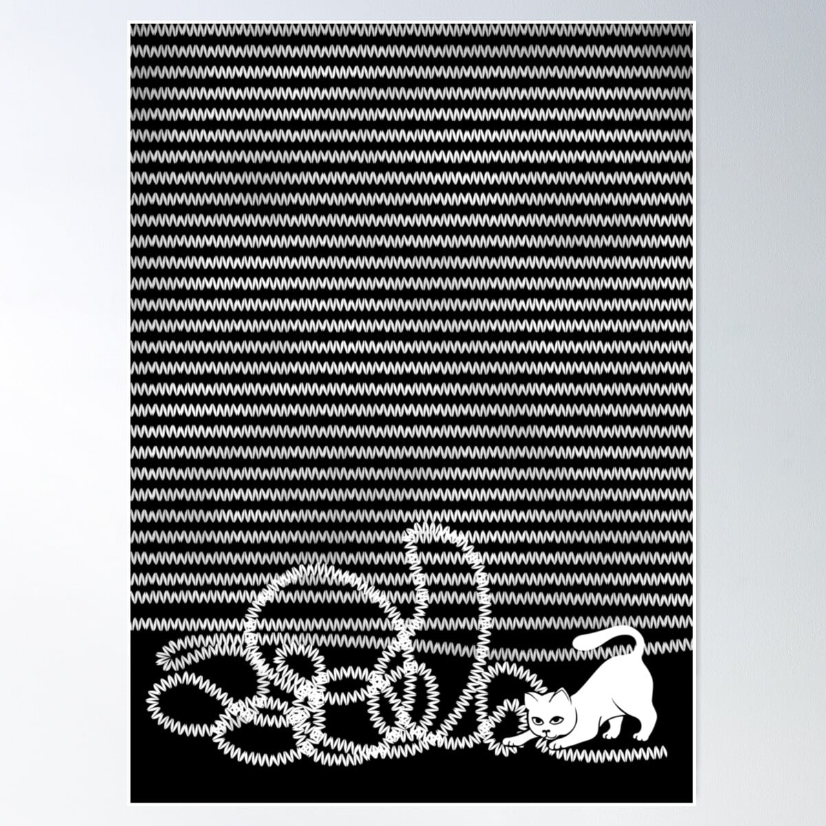 Unravel (White Cat) Poster Wall Art, Modern Wall Decor For Living Room ...
