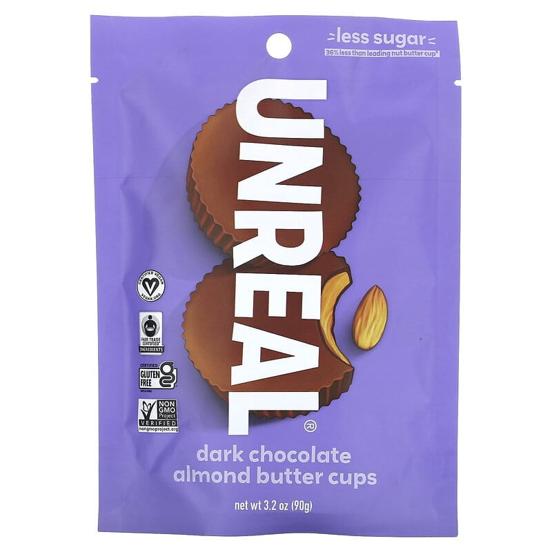 Unreal Almond Butter Cups Candy Vegan Gluten Free Dark Chocolate 3.2 oz - Walmart.com