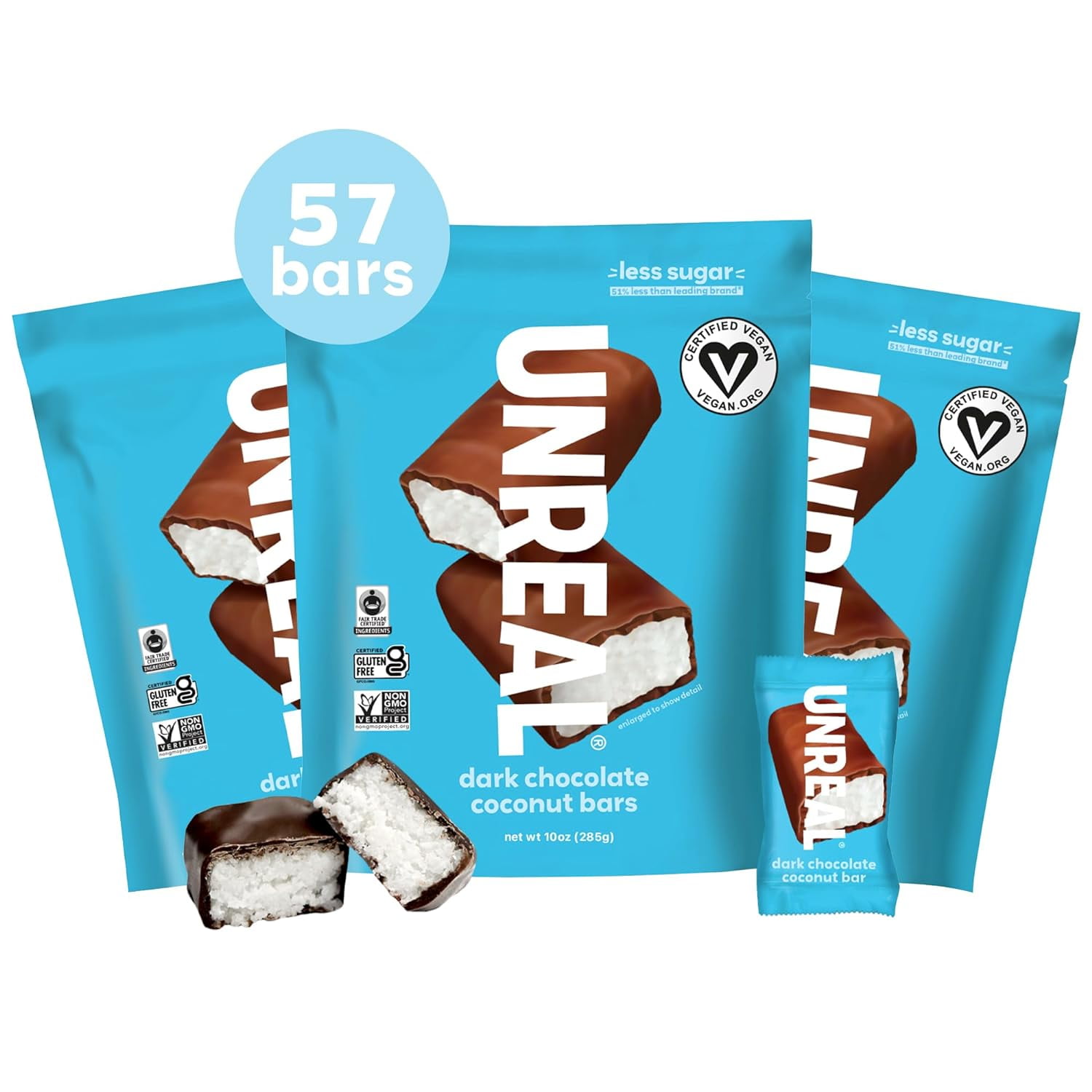 Unreal Dark Chocolate Coconut Bars | Certified Vegan, Gluten Free, Fair ...