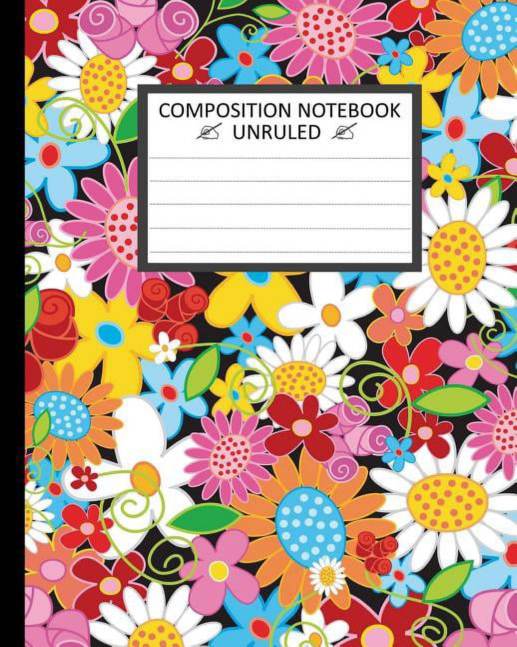 Unruled Composition Notebook 8 x 10. Vector Art Spring Flowers Black ...