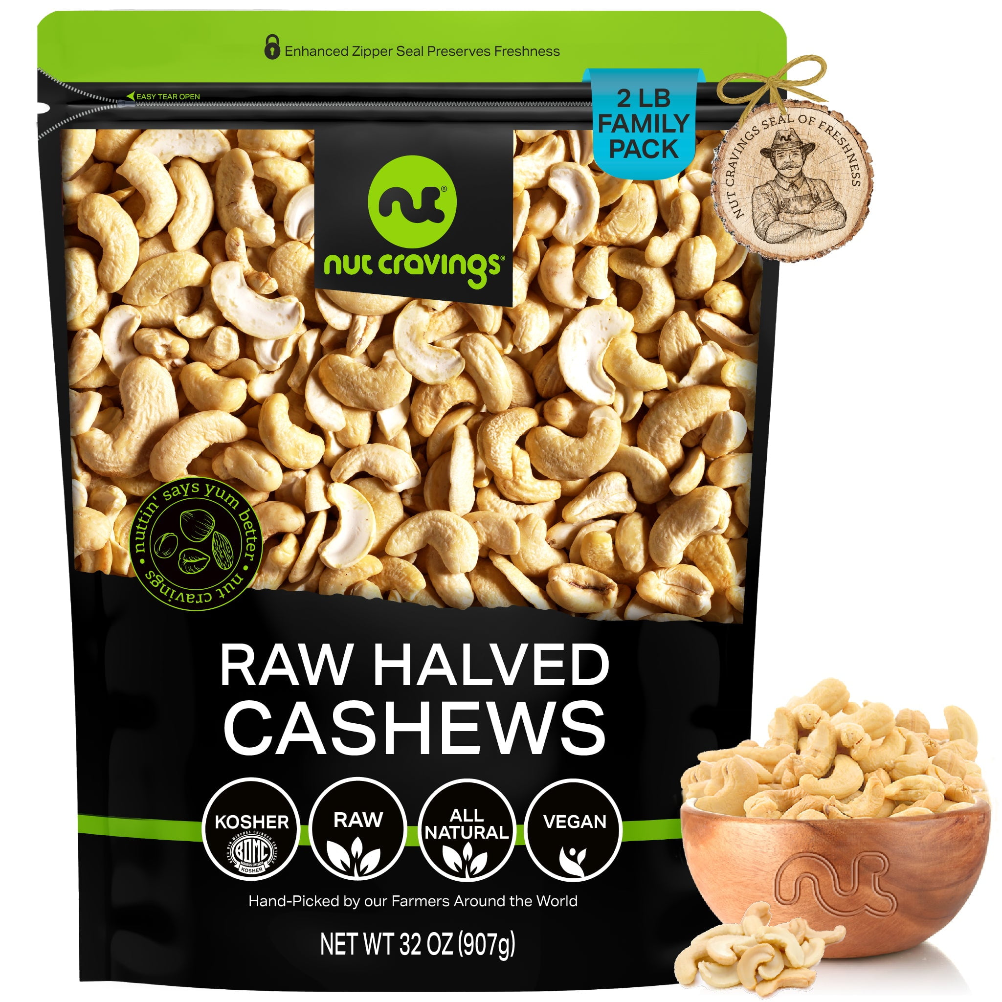 Unsalted Cashews, Raw Halves & Pieces, Shelled (32oz - 2 lbs) by Nut ...